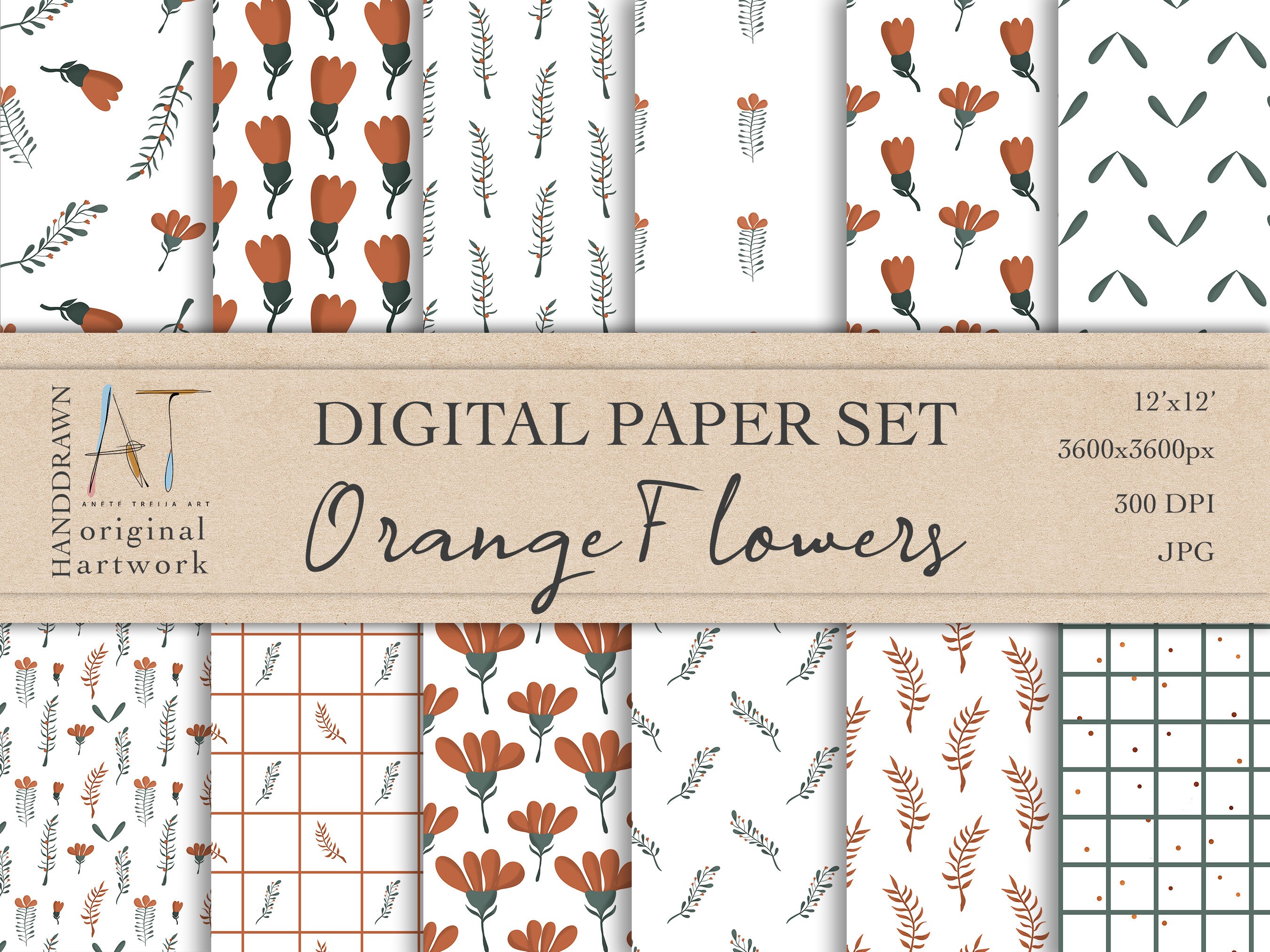 Orange Flowers Digital Paper, Seamless Patterns, Spring, Flower ...