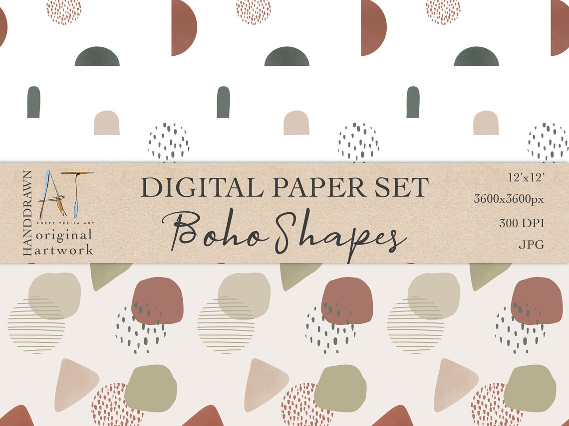 Boho Shapes Digital Papers Boho Scrapbook Papers Mid - Etsy