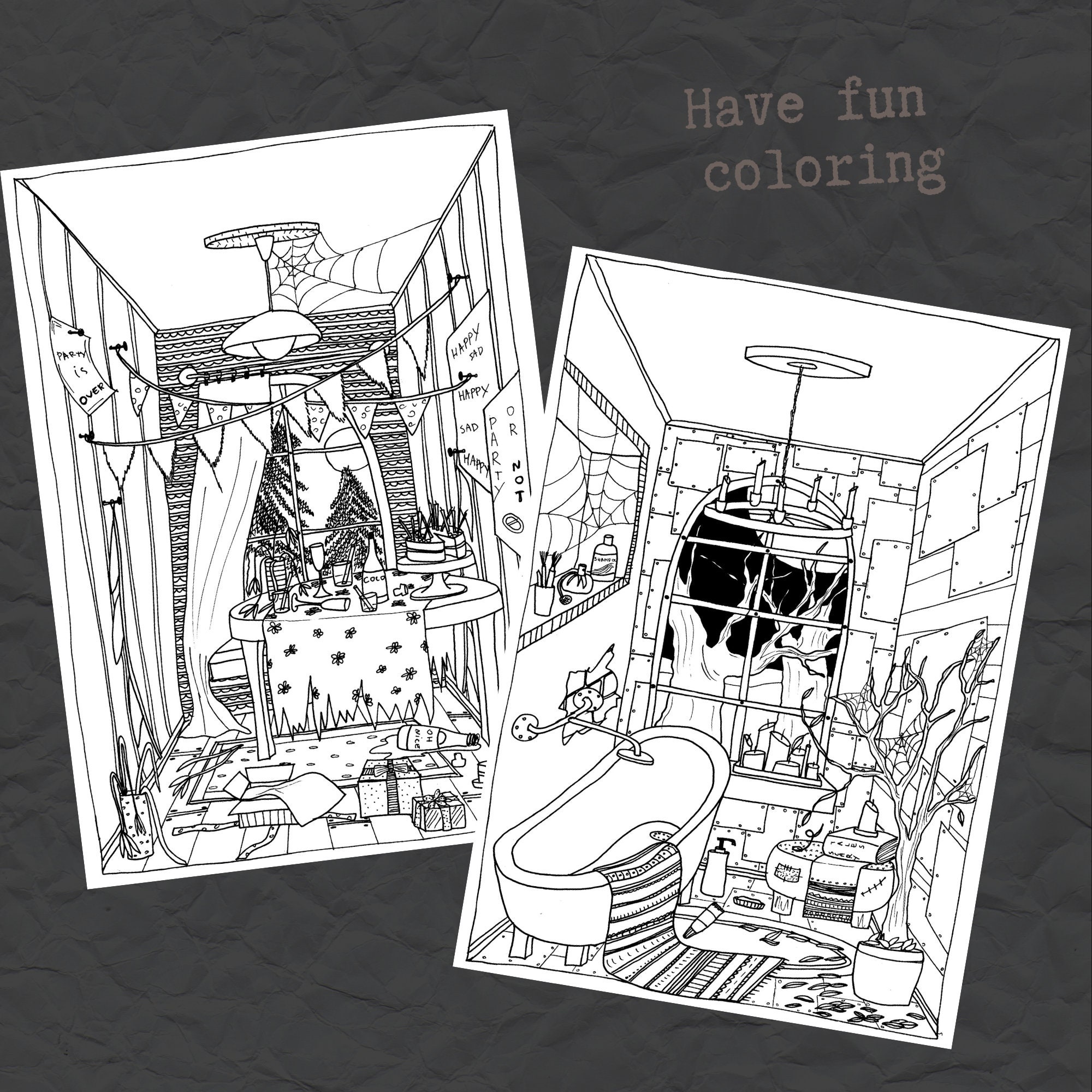 Halloween Rooms Halloween Coloring Pages Set Of Coloring | Etsy