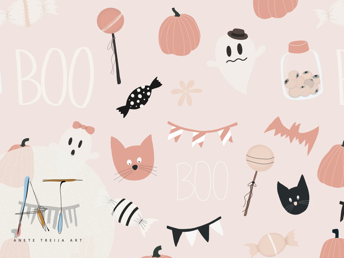 Pink Halloween Digital Paper - Cute Halloween Digital Pattern ...
