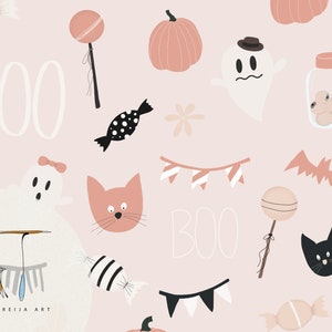 Pink Halloween Digital Paper - Cute Halloween Digital Pattern ...