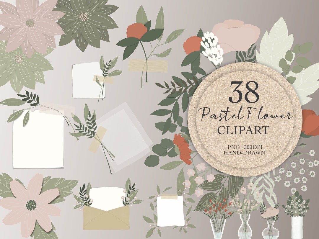 Pastel Flowers Digital Clipart Set - PNG - Transparent Background ...