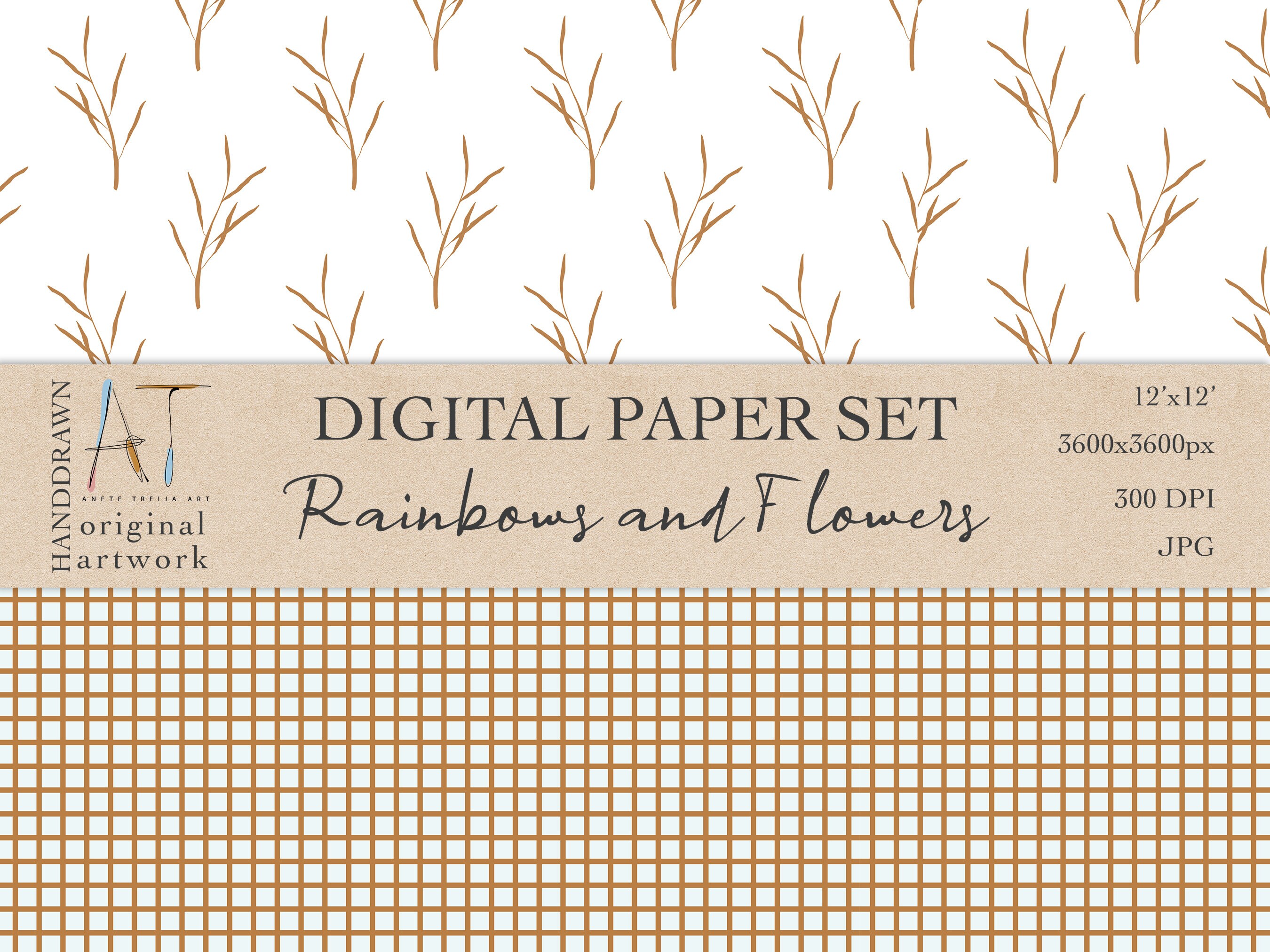 Rainbows and Flowers Digital Paper Set Floral Digital Patterns Rainbows ...