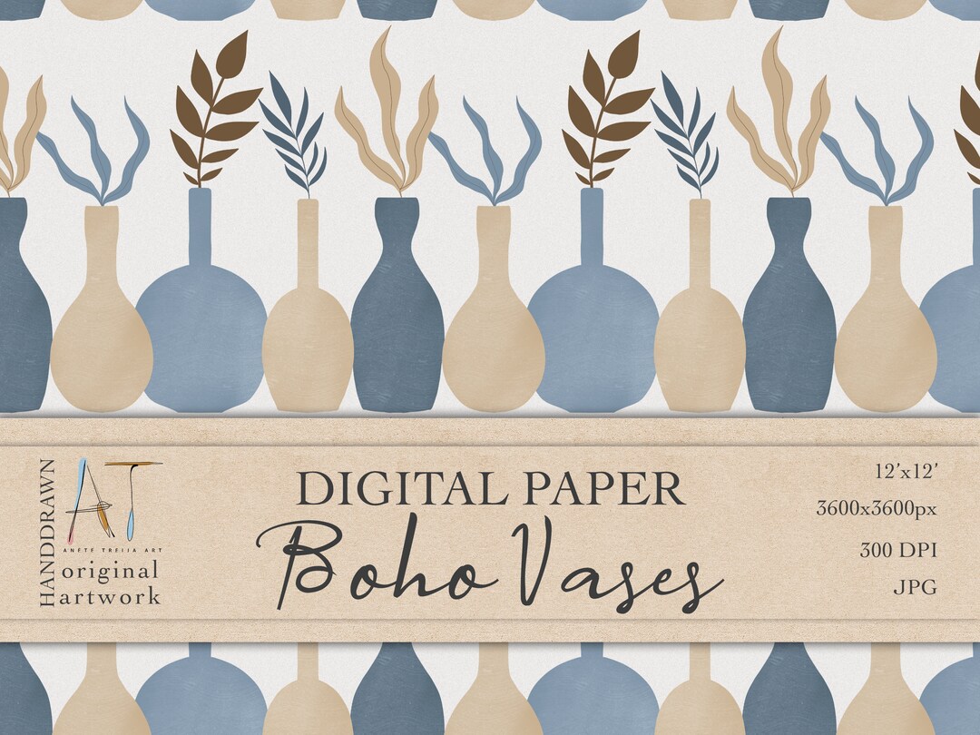 Boho Vases Digital Paper - Flower Vases Pattern - Seamless Boho Plants ...