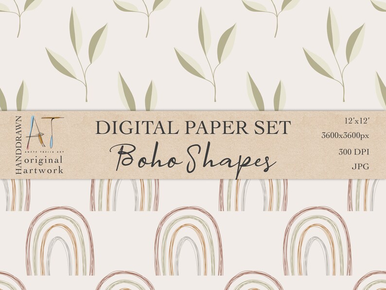 Boho Shapes Digital Papers Boho Scrapbook Papers Mid - Etsy