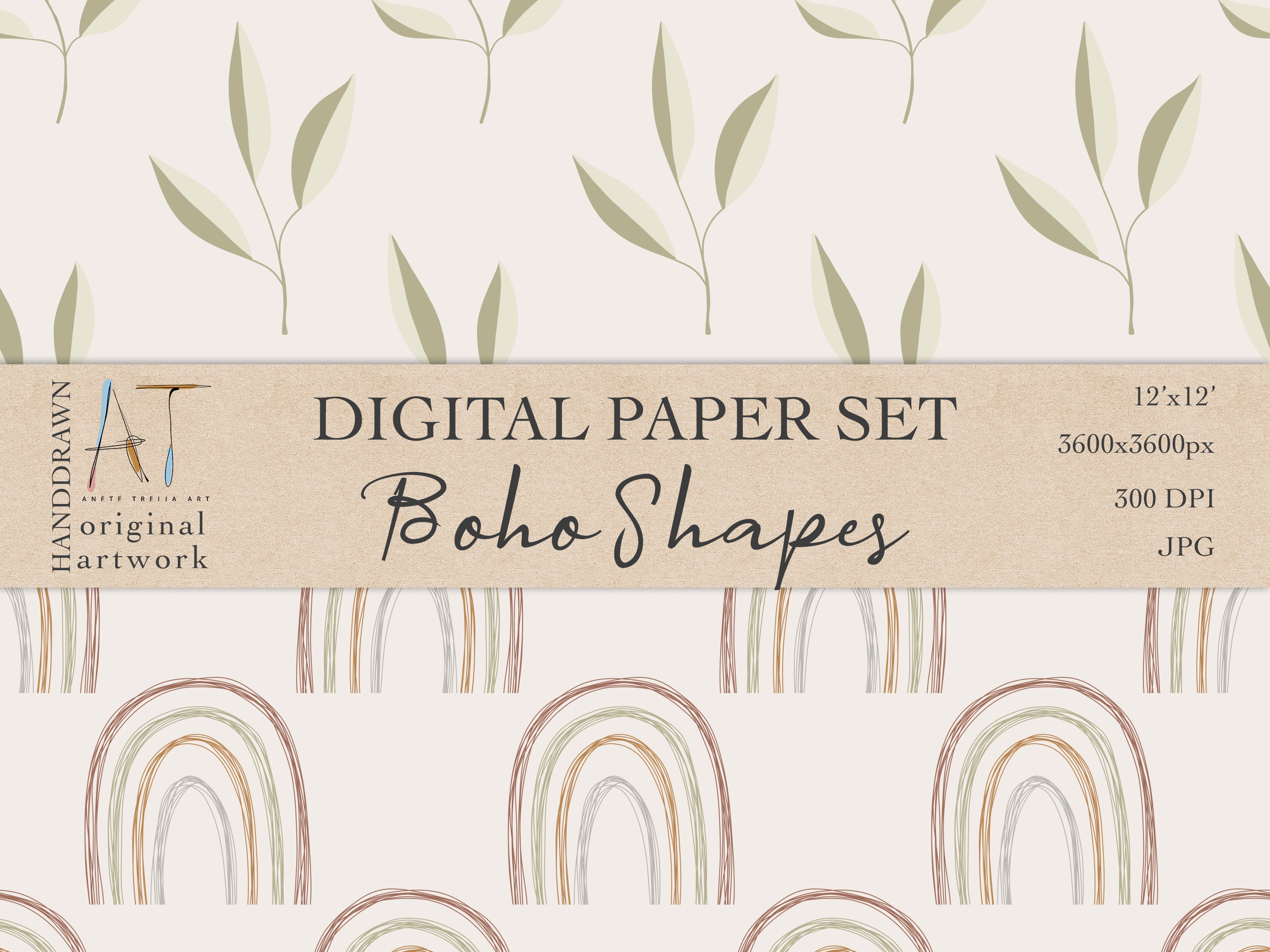 Boho Shapes Digital Papers Boho Scrapbook Papers Mid - Etsy