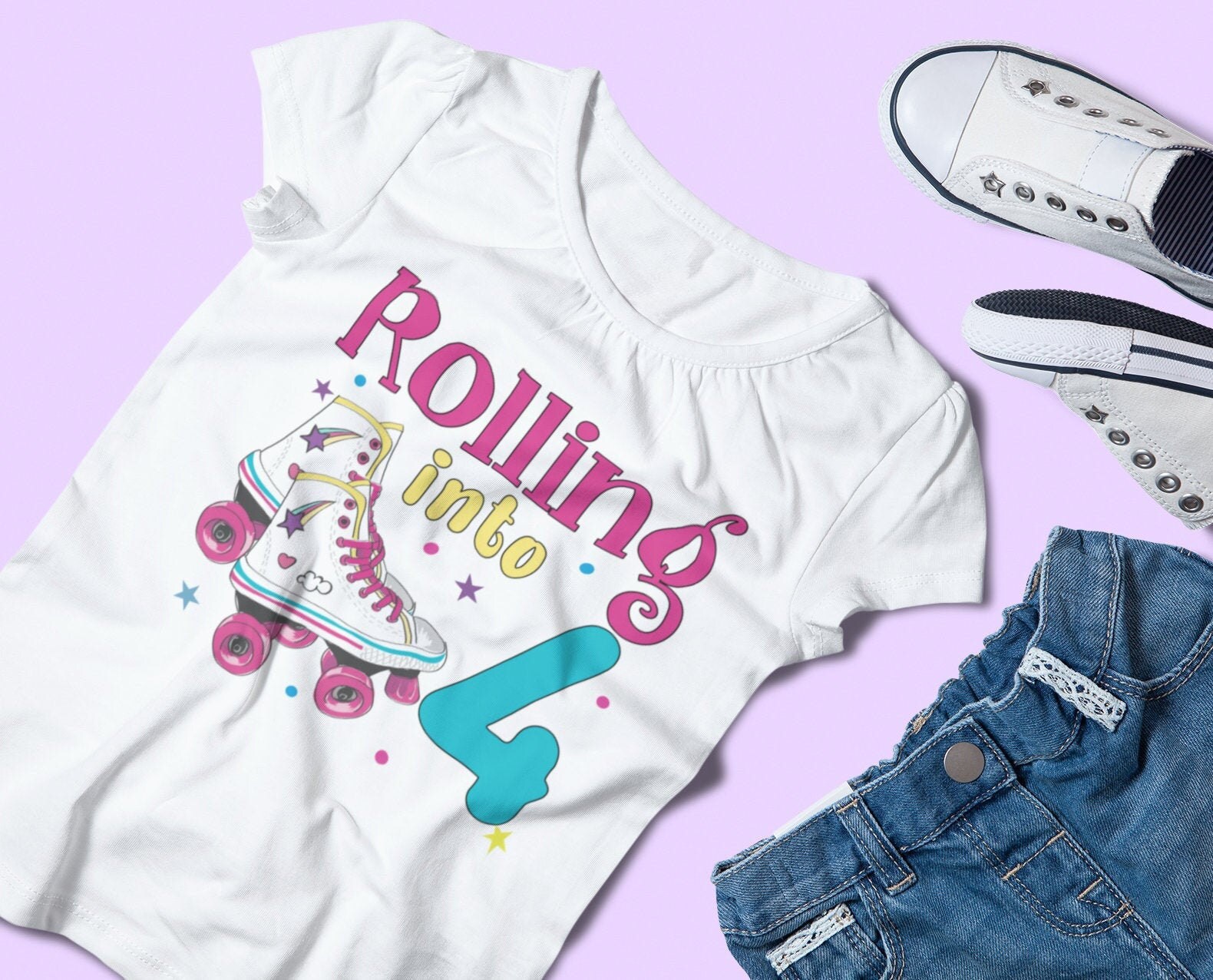 Rolling Into 4, PNG Printable File, Rolling Skate Printable, Roller ...