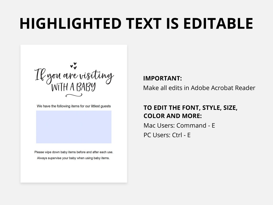 Baby Items Sign, Printable Baby Sign, Airbnb Sign, Airbnb Host Sign ...