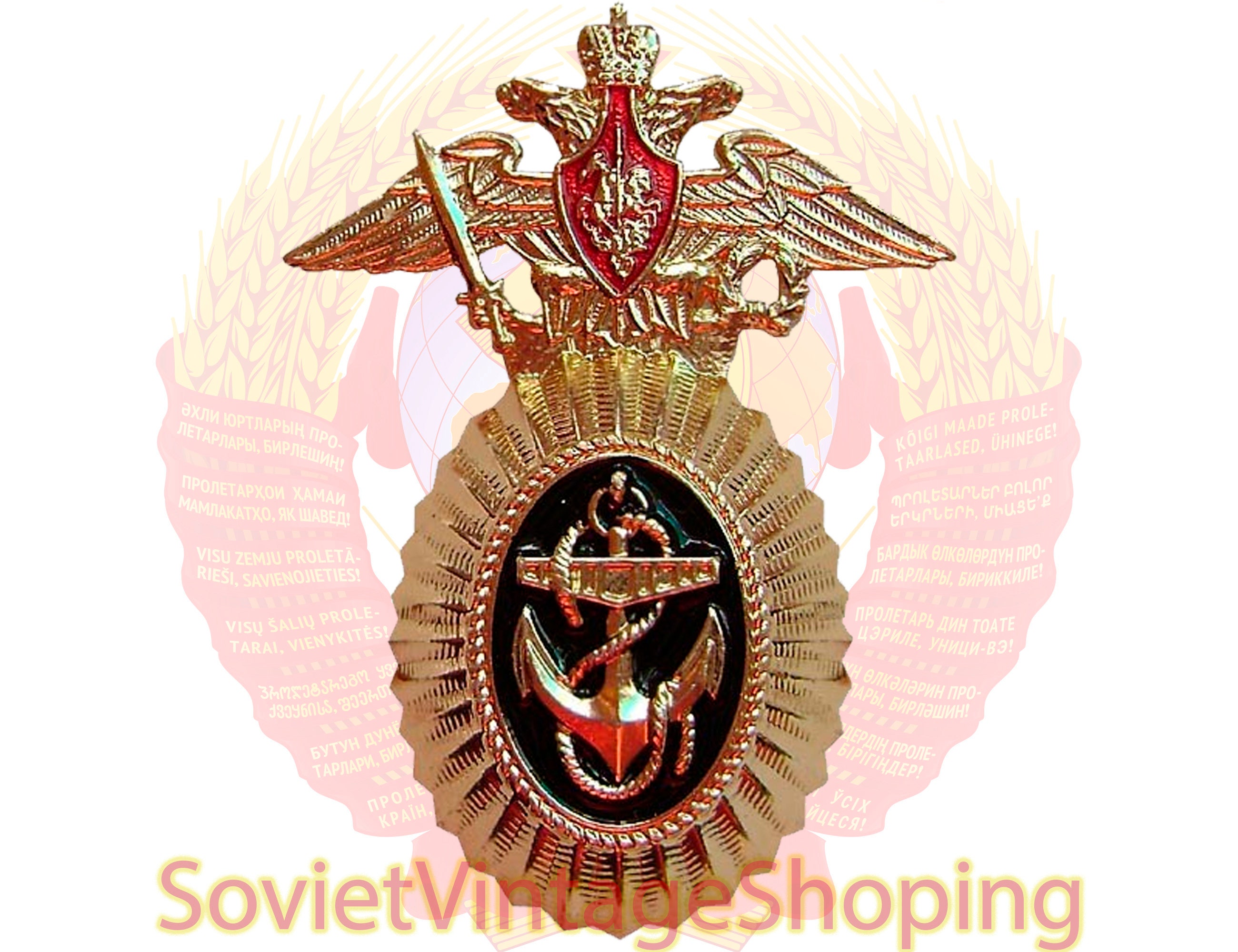 Russian Army Navy Fleet double eagle hat badge Soviet military Naval ...
