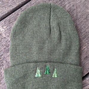 Beanie Hand Embroidered With Pine Trees - Etsy