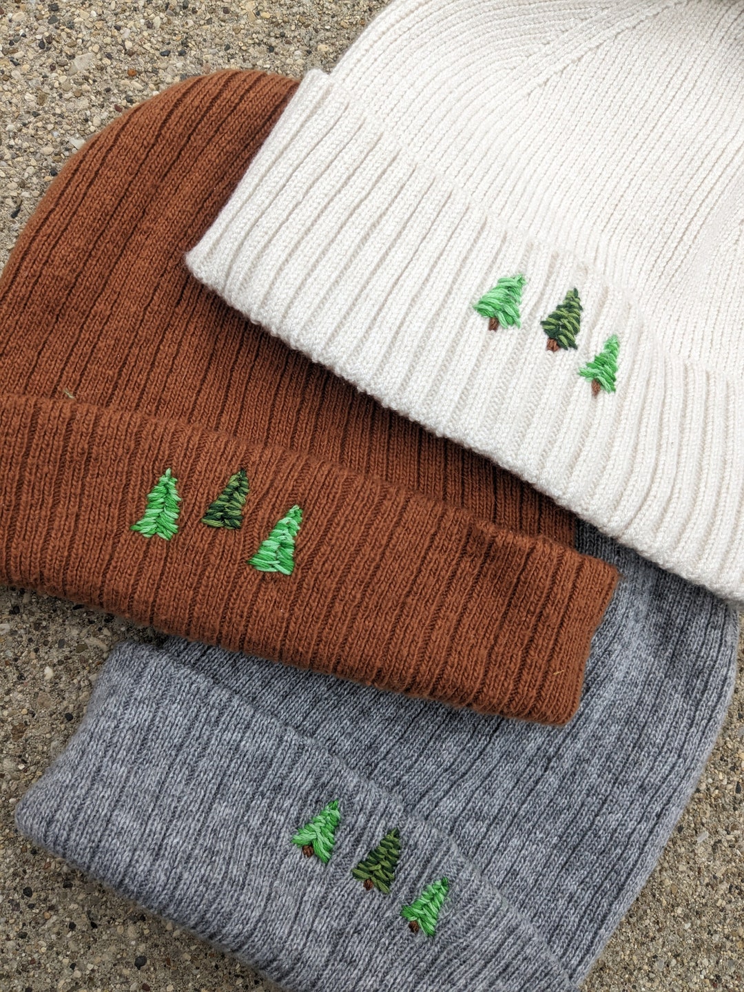 Beanie Hand Embroidered With Pine Trees - Etsy