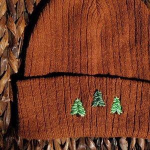 Beanie Hand Embroidered With Pine Trees - Etsy