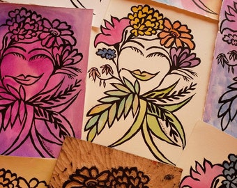 Woodcut Flowers | Etsy