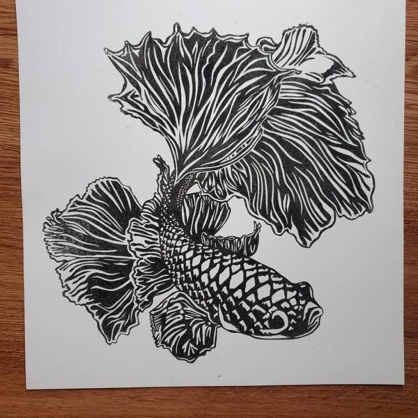 Fish Linocut - Etsy