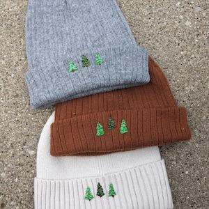 Beanie Hand Embroidered With Pine Trees - Etsy
