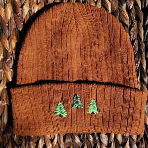 Beanie Hand Embroidered With Pine Trees - Etsy
