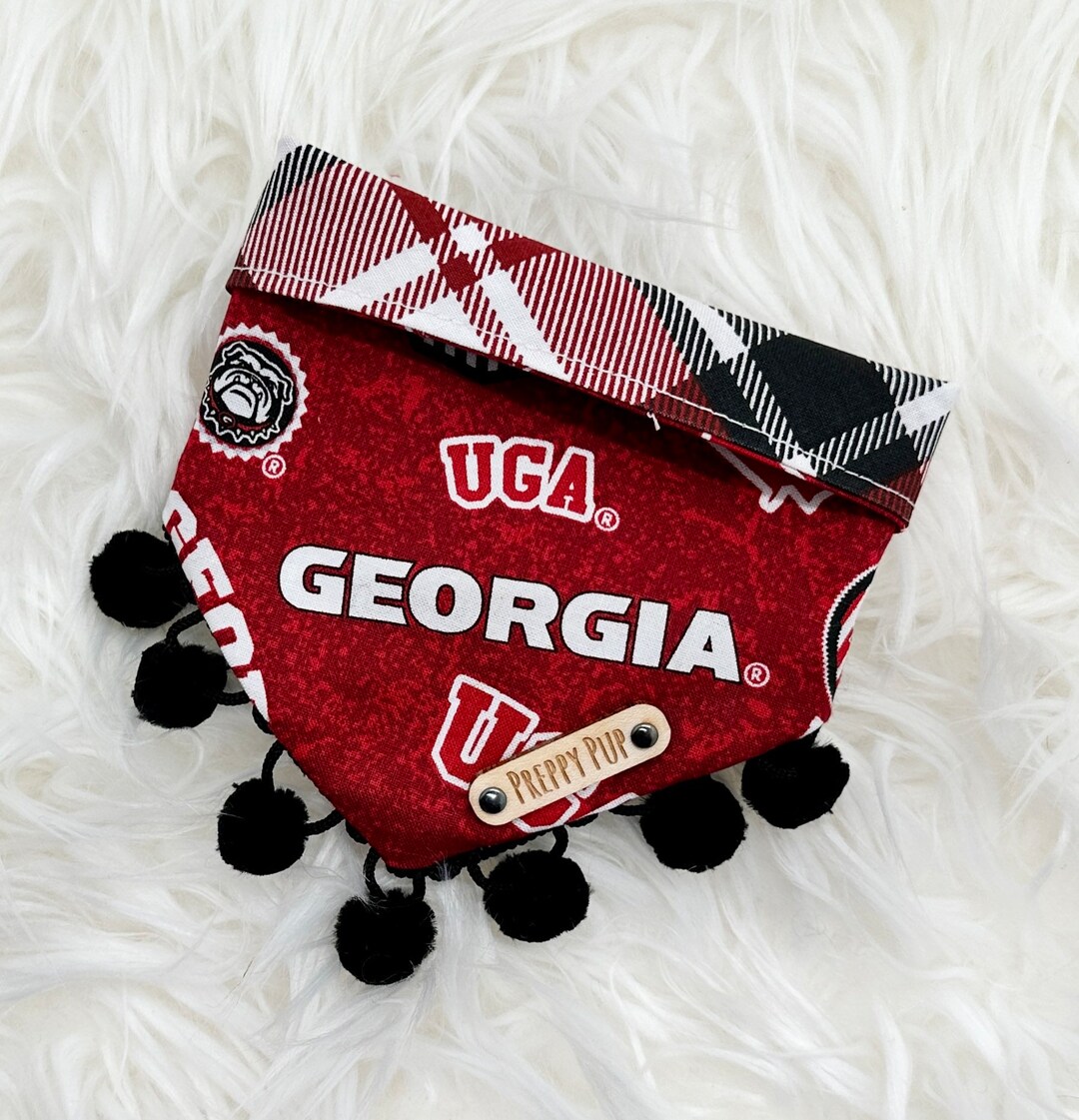 Snap On...reversible Georgia Bulldogs Dog Bandana...optional Pom Trim ...