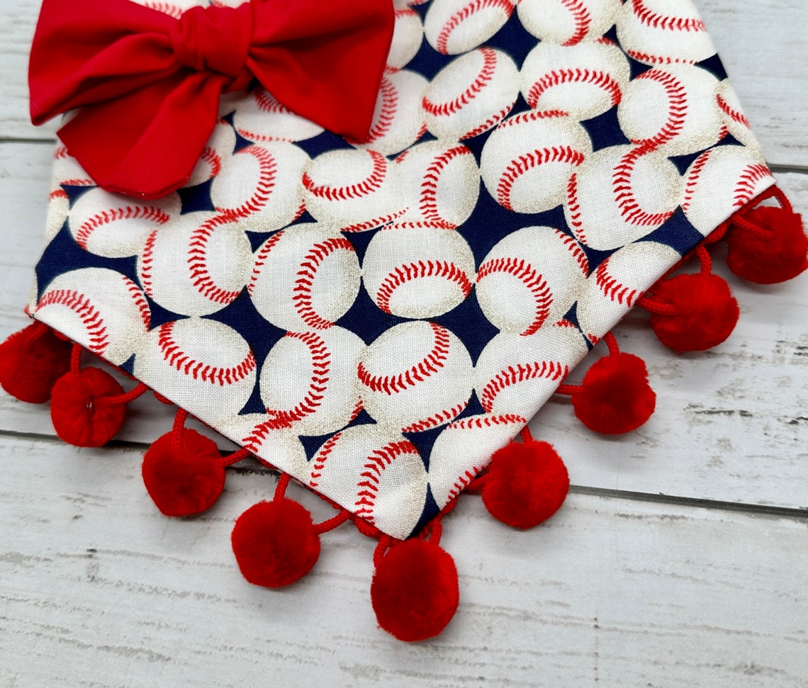 Snap On...baseball Dog Bandana...optional Pom Trim…name Included - Etsy