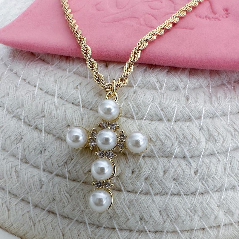 Pearl Cross Necklace - Etsy