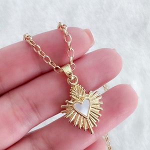 18k Gold Filled Sacred Heart Necklace, Mother of Pearl Sacred Heart ...