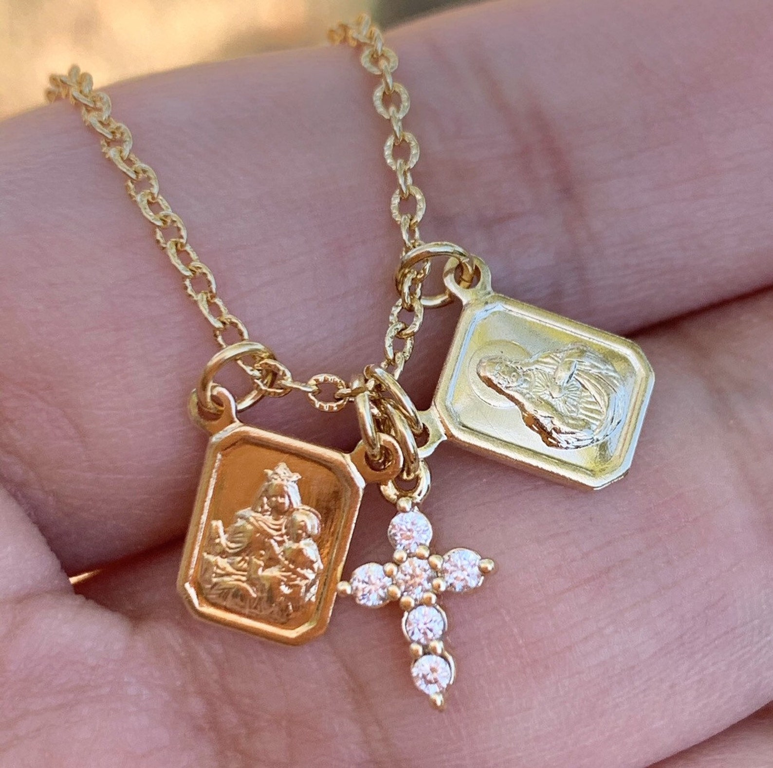 Gold Filled Scapular Necklace Escapulario Sacred Heart | Etsy