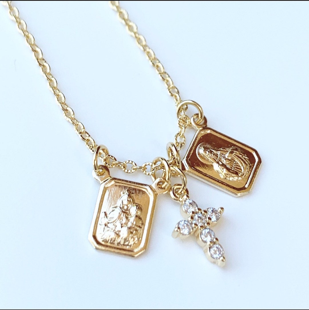 Gold Filled Scapular Necklace, Escapulario, Sacred Heart, Scapular ...