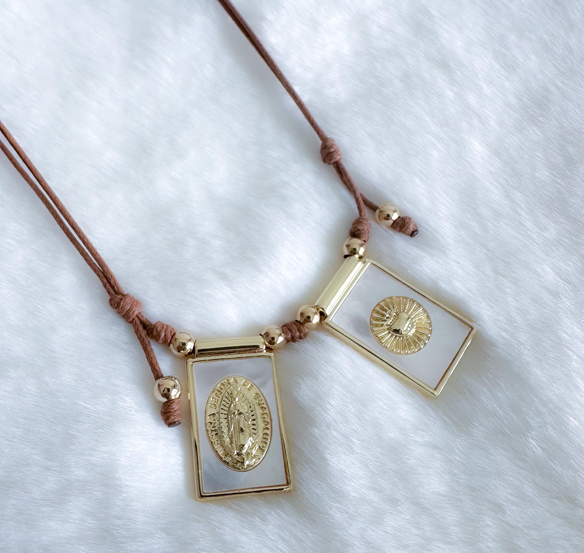 Mother of Pearl Scapular Necklace, Miraculous Medal, Catholic Necklace ...