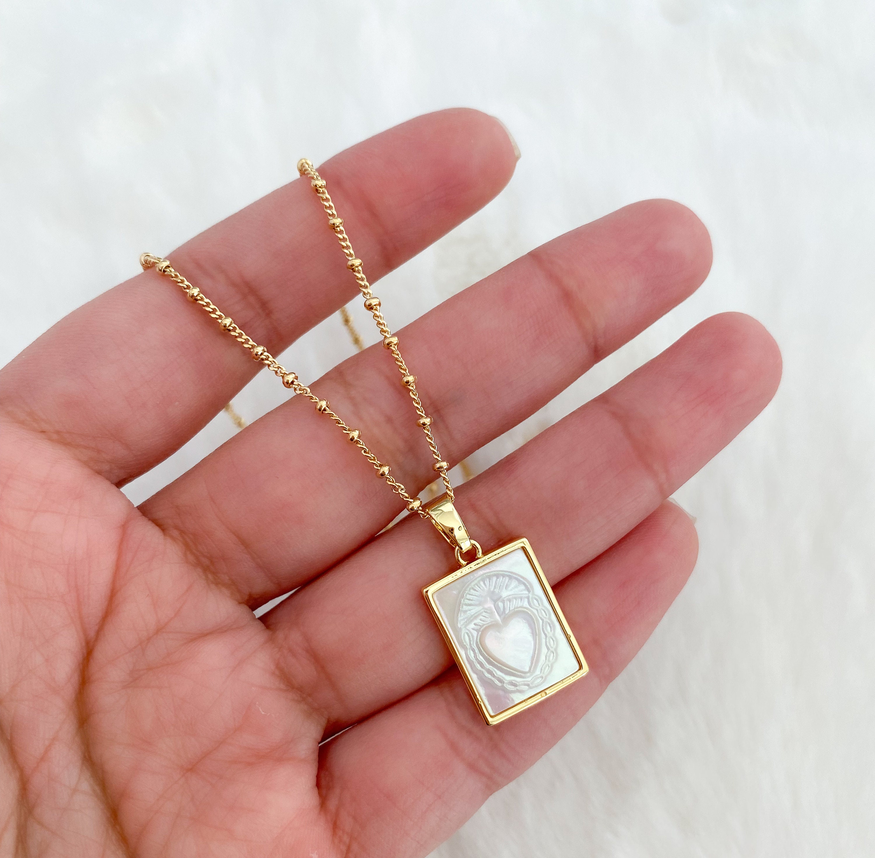 Mother of Pearl Sacred Heart Necklace Sacred Heart Pendant | Etsy