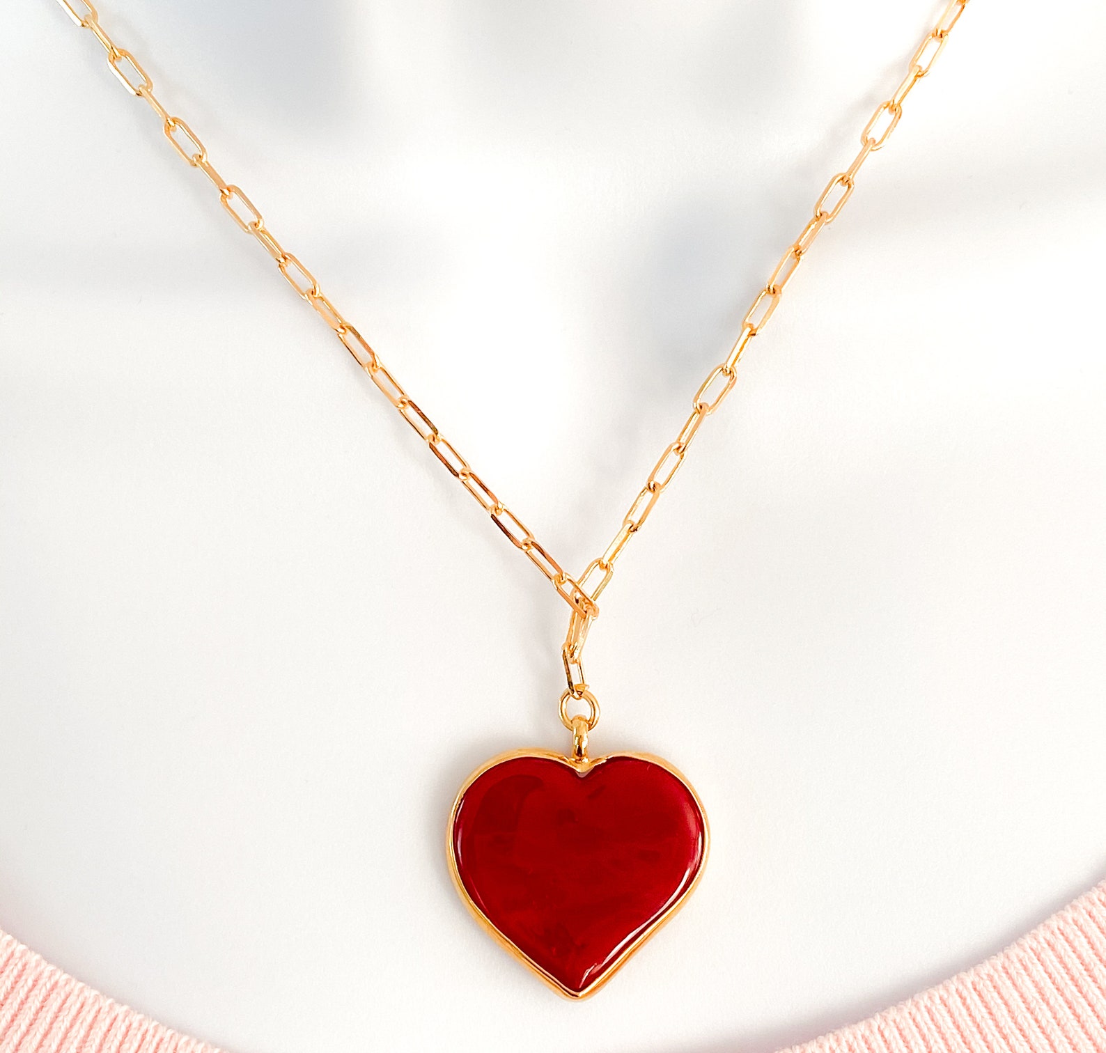 Red Heart Gold Necklace Red Heart Charm Love Jewelry Heart | Etsy