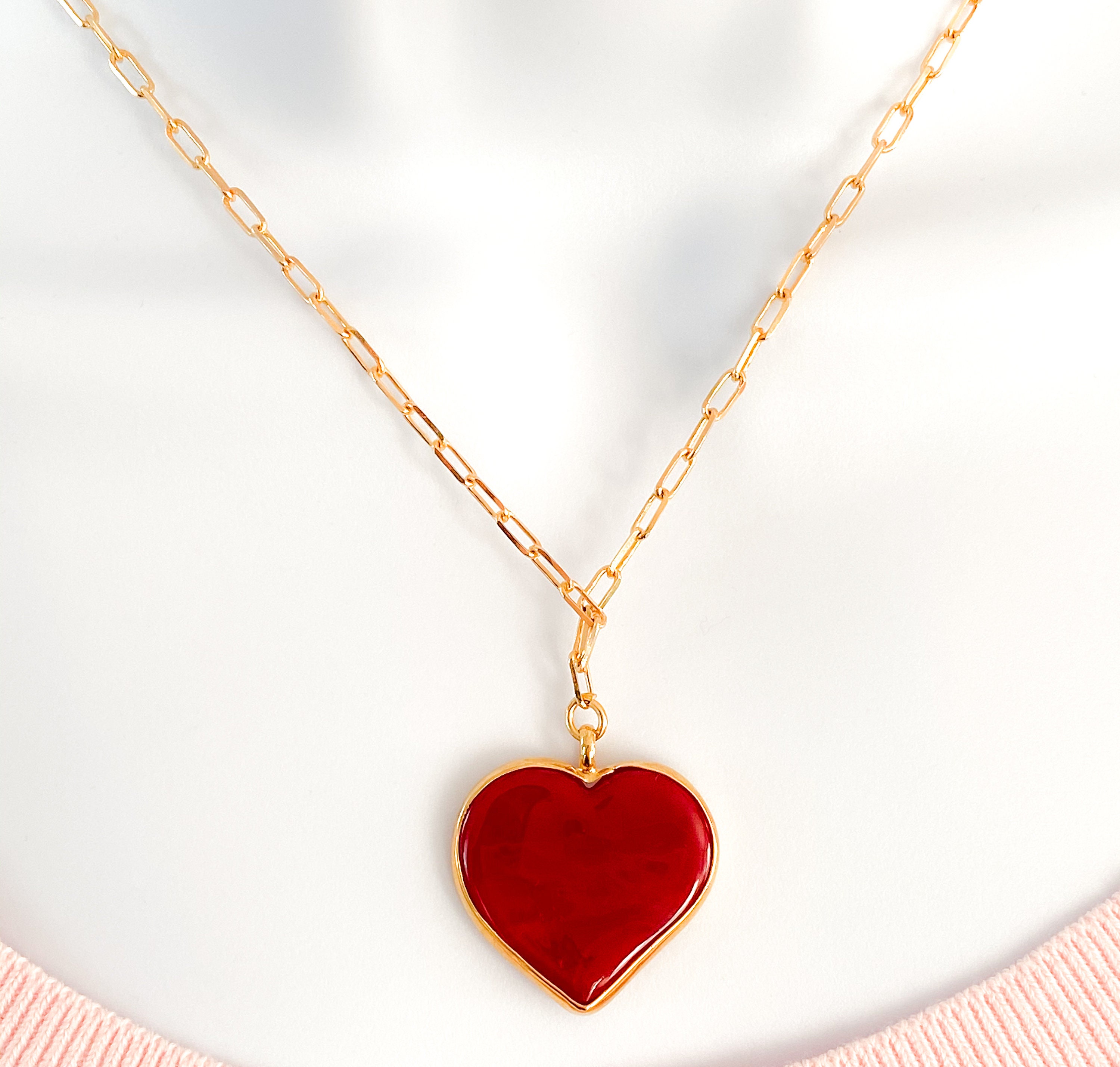 Red Heart Gold Necklace Red Heart Charm Love Jewelry Heart | Etsy