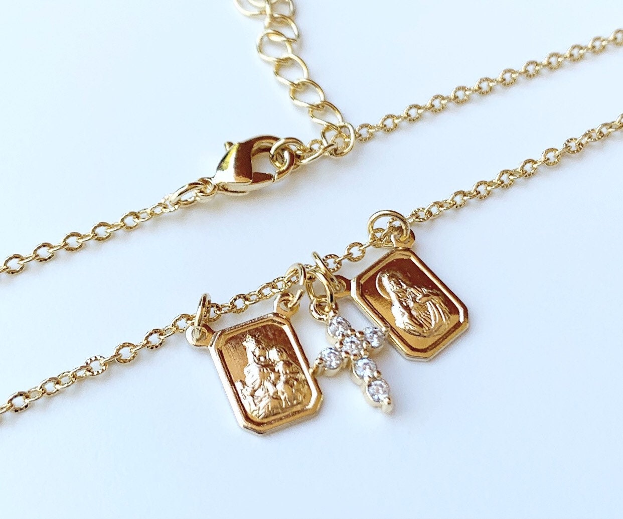 Gold Filled Scapular Necklace Escapulario Sacred Heart | Etsy