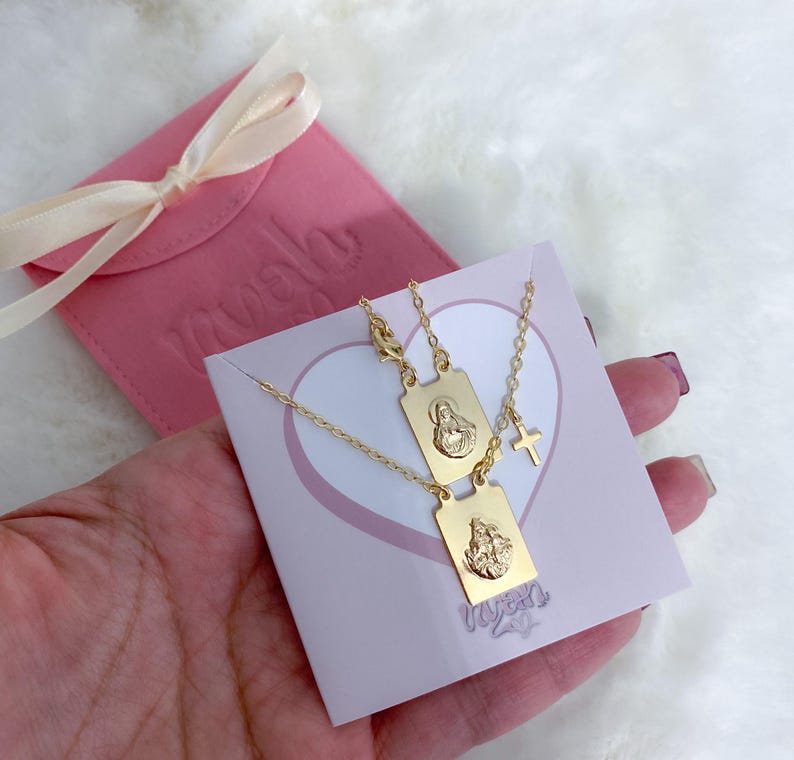 Gold Scapular Necklace, Escapulario, Our Lady of Mount Carmel, Virgin ...