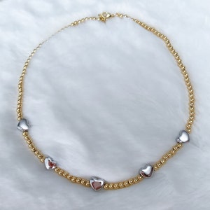 Gold Filled Beaded Heart Necklace, Gold and Silver Beaded Necklace ...