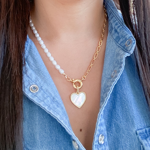 Mother of Pearl Heart Necklace - Etsy