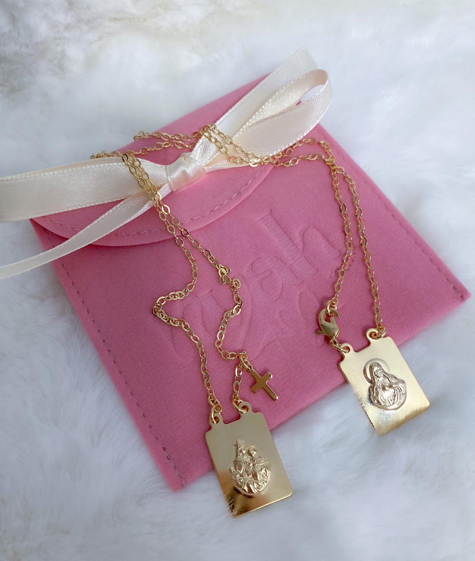 Gold Scapular Necklace, Escapulario, Our Lady of Mount Carmel, Virgin ...