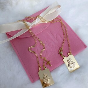 Gold Scapular Necklace, Escapulario, Our Lady of Mount Carmel, Virgin ...
