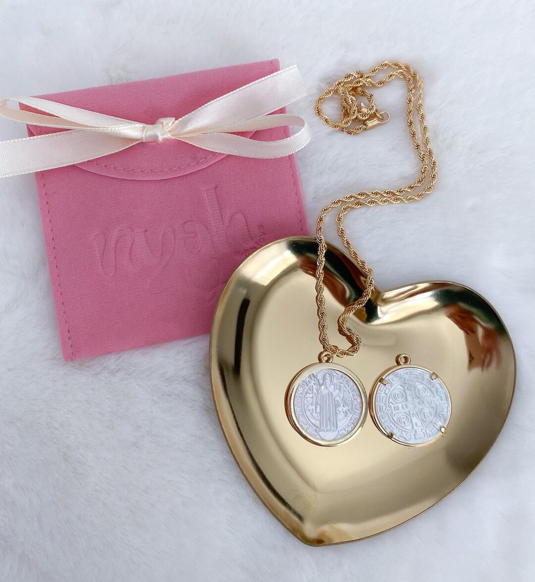 Mother of Pearl St Benedict Medal Necklace, 18k Gold Filled St Benedict ...
