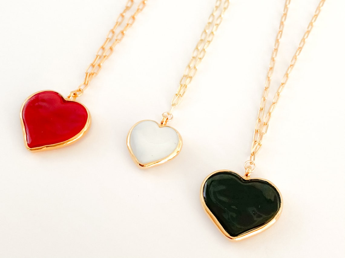 Red Heart Gold Necklace Red Heart Charm Love Jewelry Heart | Etsy