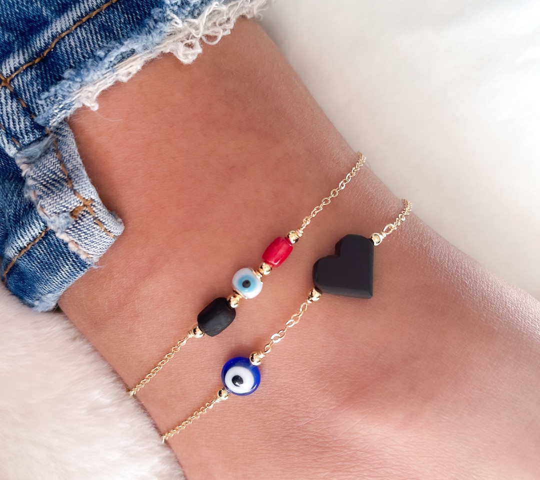 Anklet, Azabache Gold Anklet, Jet Stone Anklet, Evil Eye Jewelry, Evil ...