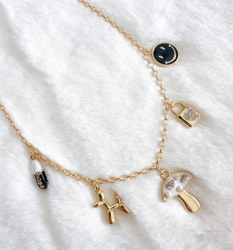 Gold Multi Charm Necklace, Custom Multi Charm Necklace, Personalized ...