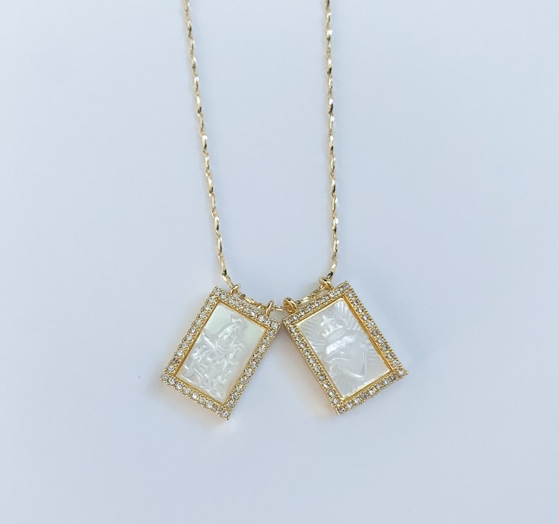 Mother of Pearl Scapular Necklace Escapulario Cz Scapular - Etsy