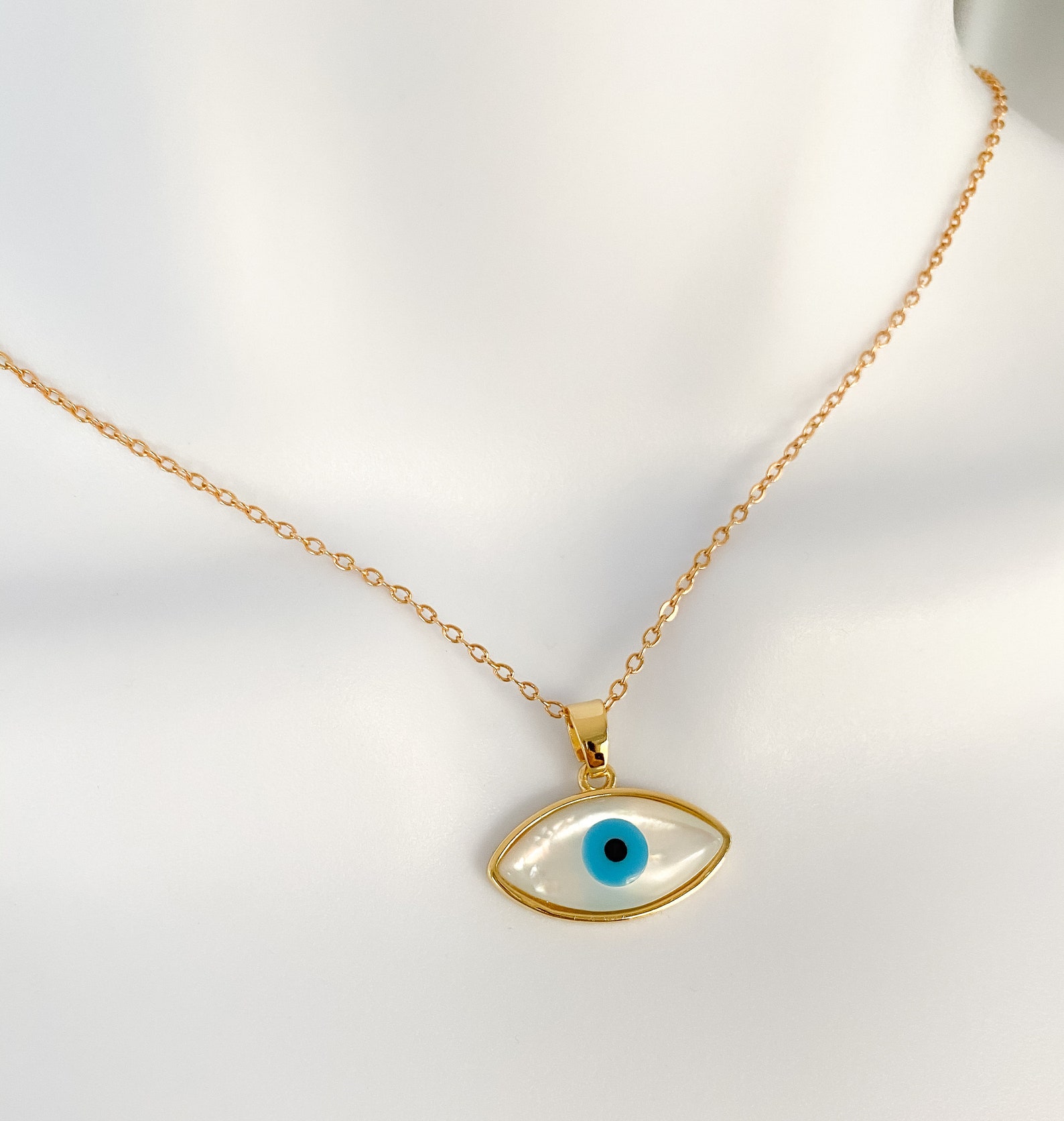 18k Gold Filled Evil Eye Necklace Mother of Pearl Evil Eye - Etsy