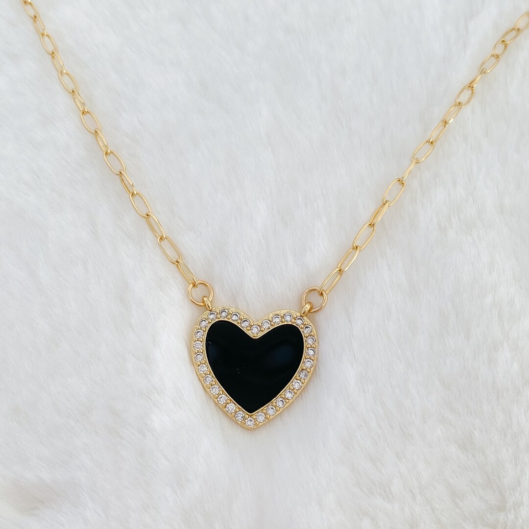Black Heart Necklace, Enamel Black Heart Pendant, Valentines Day Gift ...