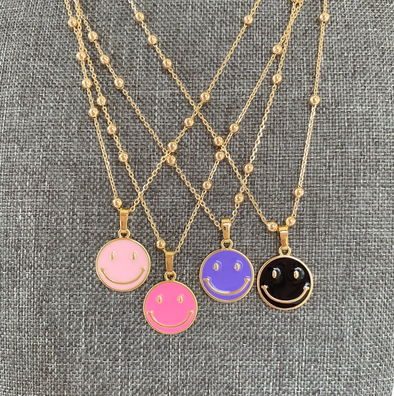 18k Gold Filled Smiley Face Necklace, Happy Face Necklace, Enamel ...