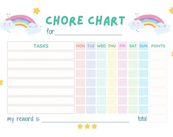 Rainbow Reward Chart, Printable Kids Rainbow Chore Chart, Rainbow Potty ...