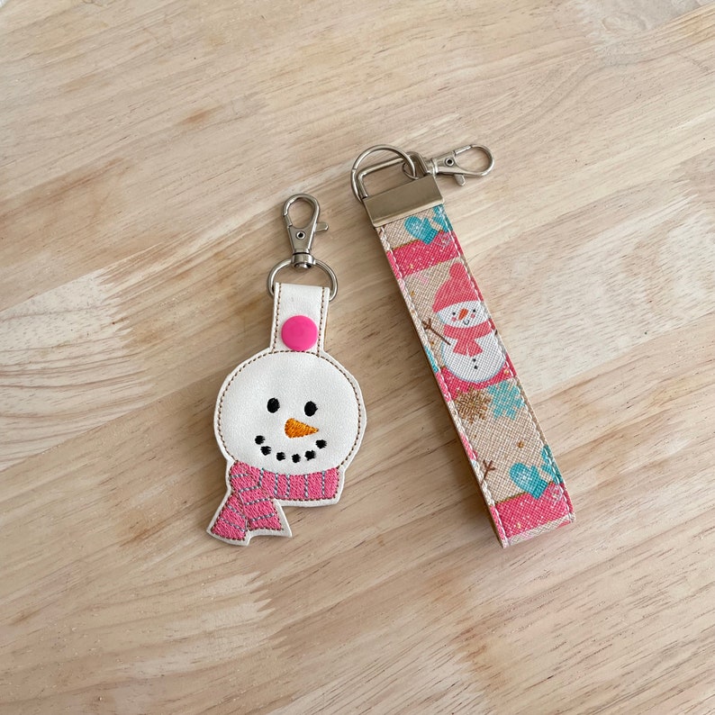 Snowman Embroidered Snap Tab Key Fob - Etsy