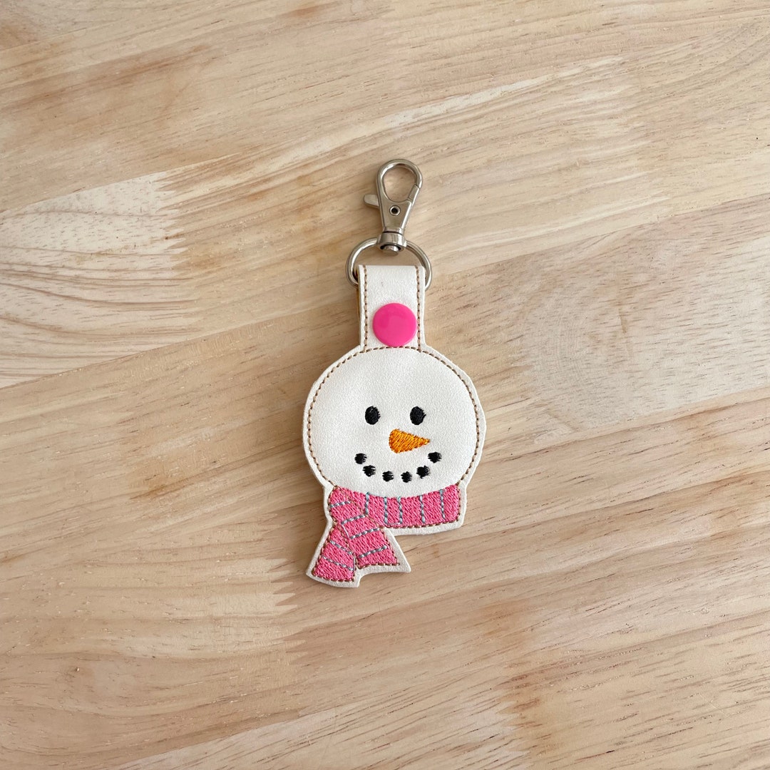 Snowman Embroidered Snap Tab Key Fob - Etsy