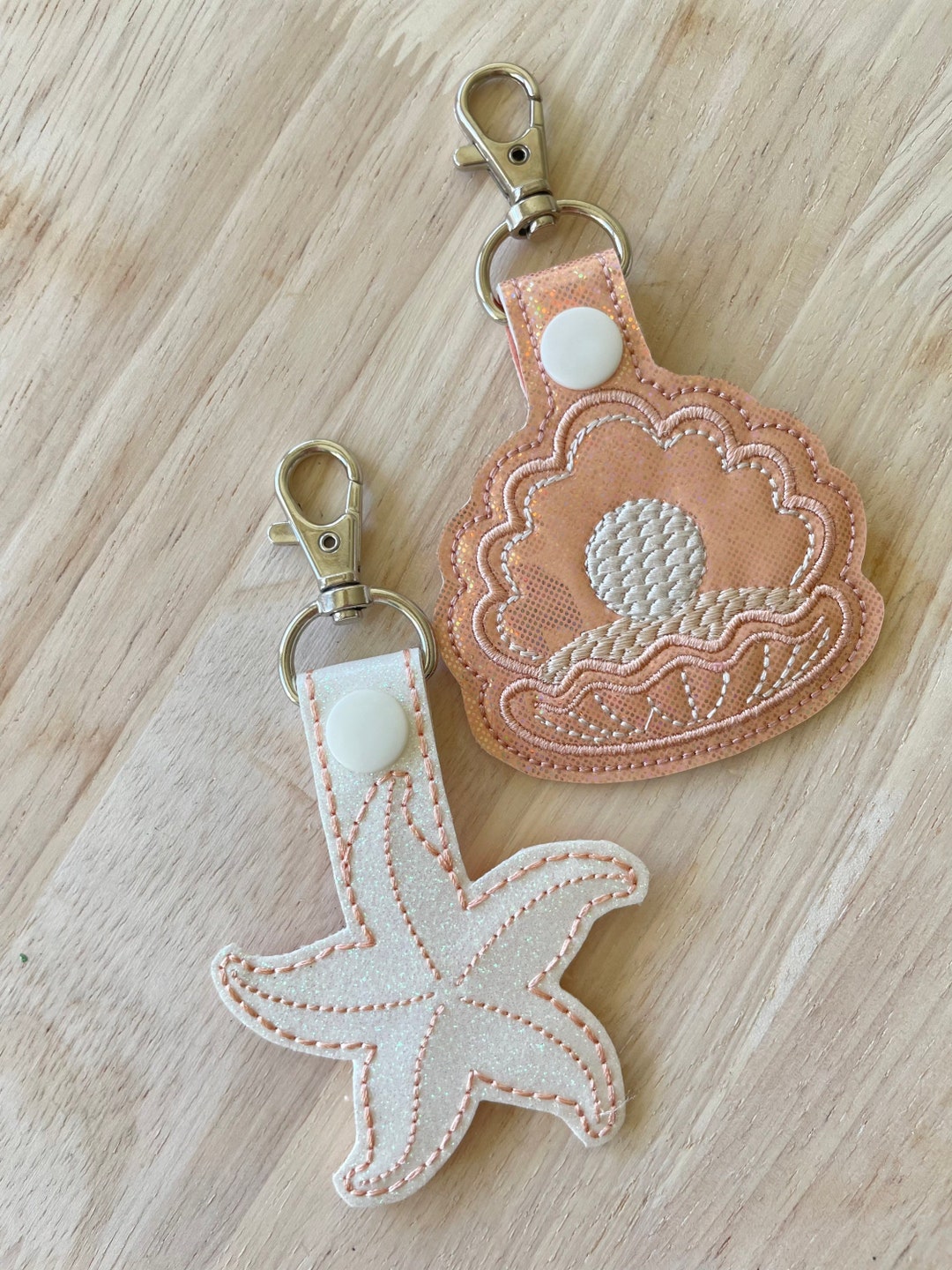 Starfish or Clam Shell Key Chain Embroidered Key Fob Gift - Etsy