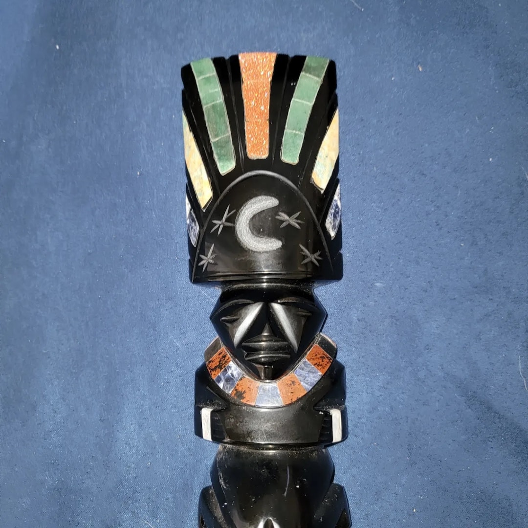 Obsidian Onyx Aztec Moon God Statue Semi Precious Stones - Etsy