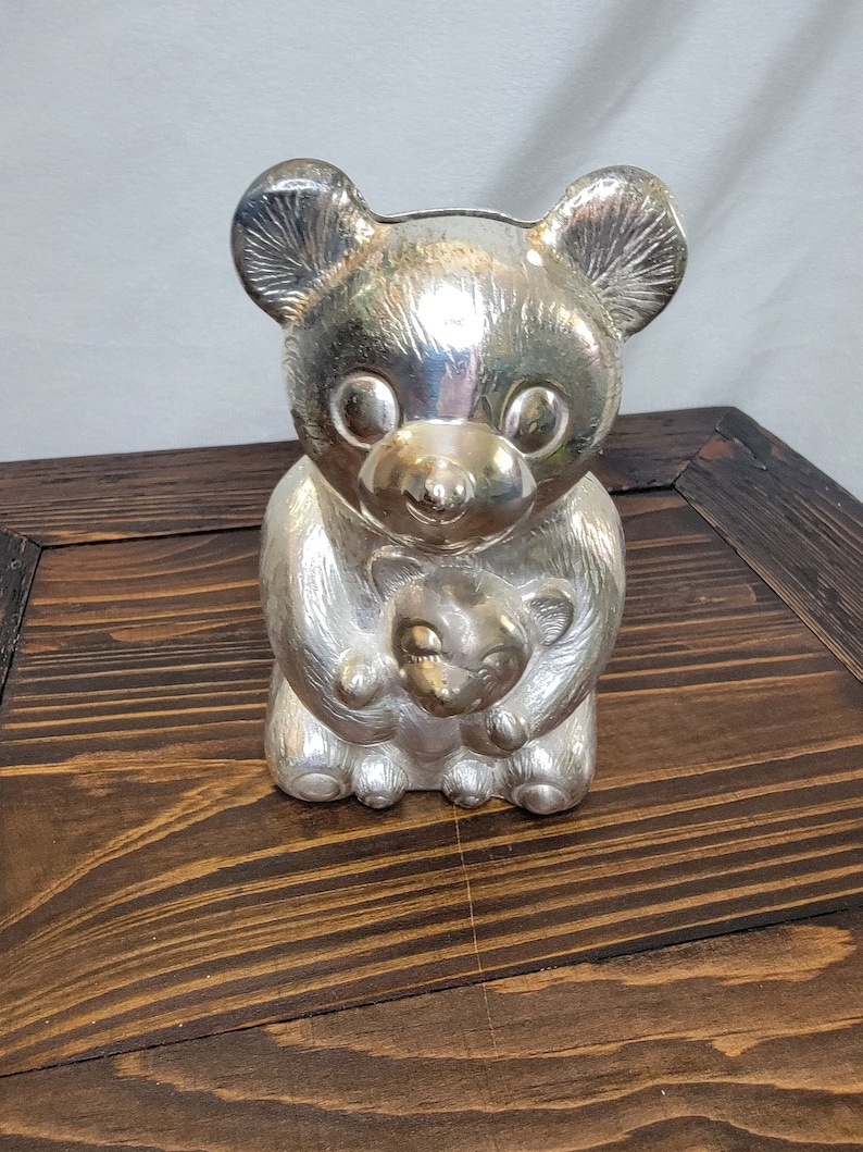 Silver Teddy Bear Coin Bank/silver Teddy Bear Piggy Bank/baby's First ...
